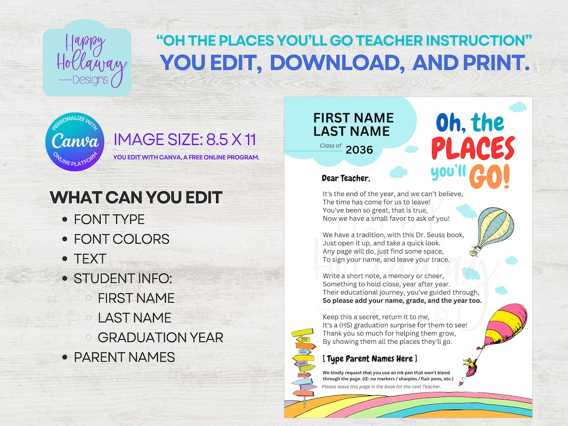 Oh the Places You'll Go Teacher Book Signing Request - Graduation ...