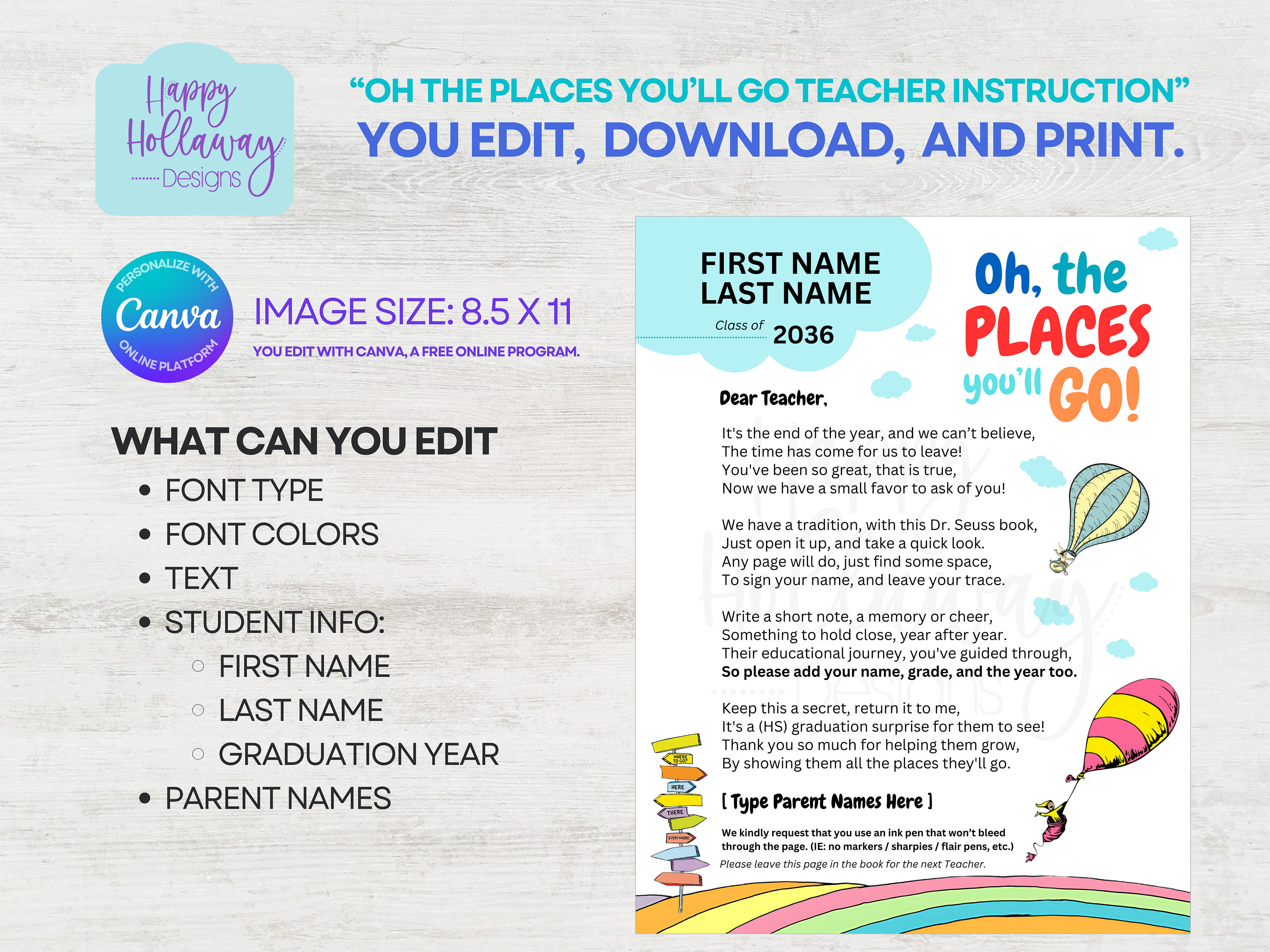 Oh the Places You'll Go Teacher Book Signing Request - Graduation ...
