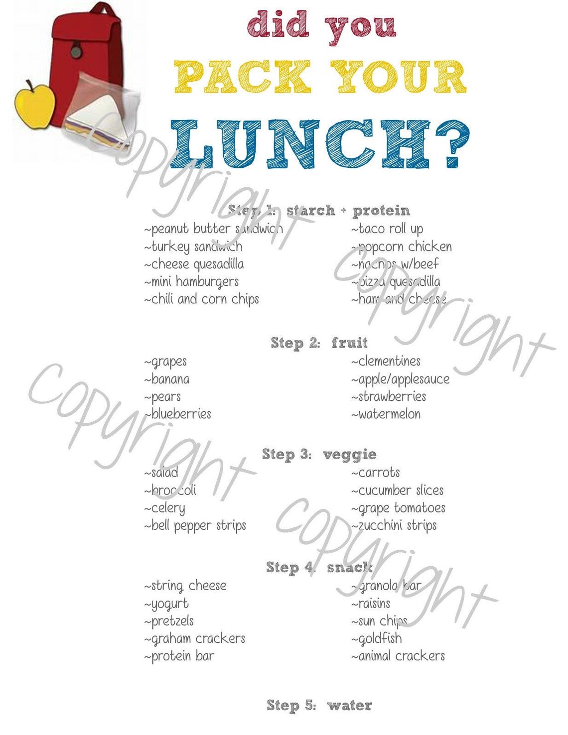 Kids Lunch Checklist - Etsy