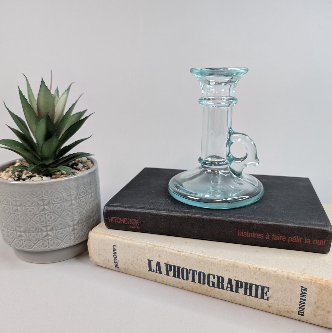 Vintage Vetreria Etrusca Light Aqua Clear Italian Glass Chamberstick ...