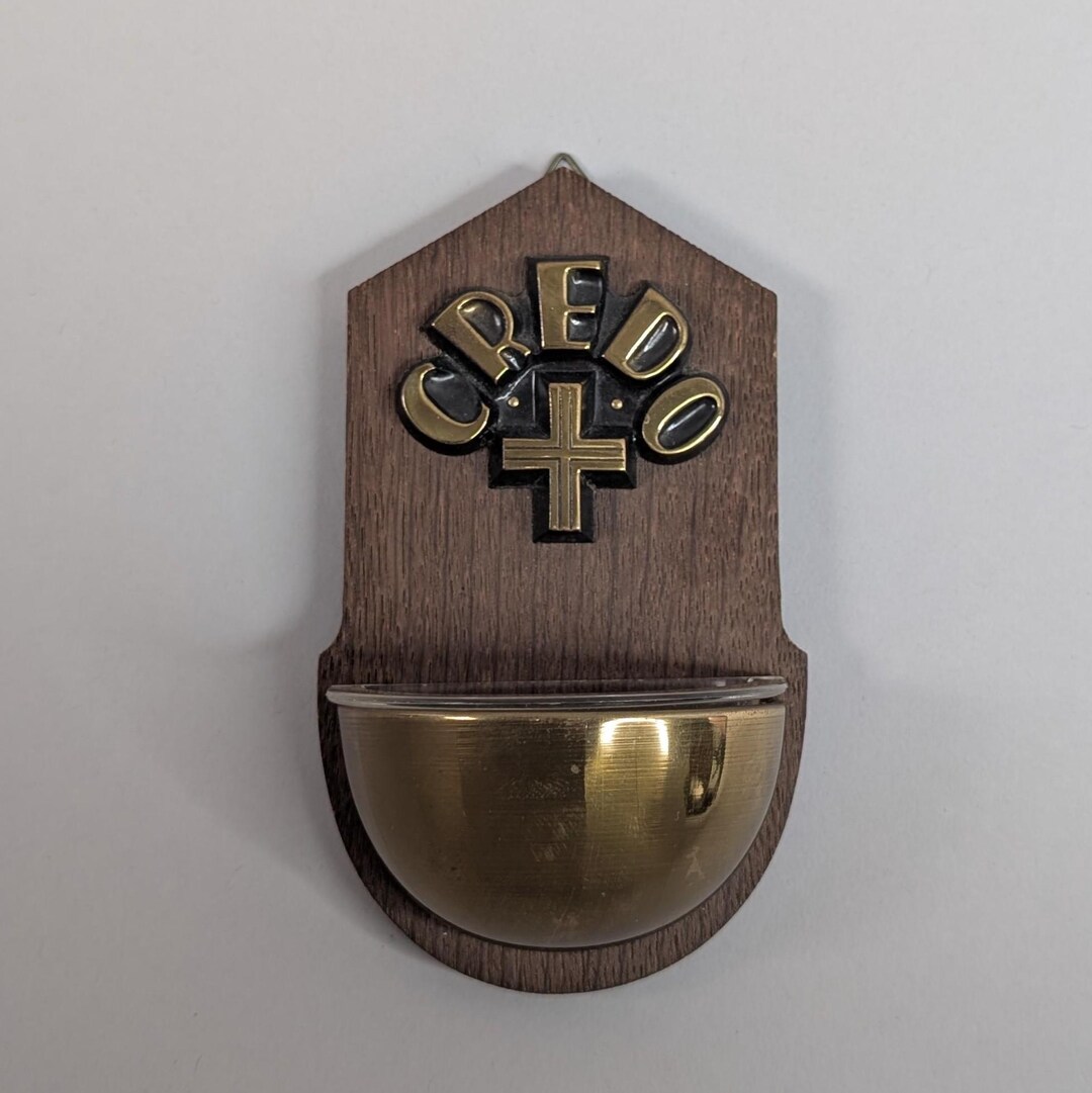 Religious Catholic French CREDO Wood & Brass Holy Water Font Stoup ...