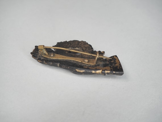 Antique Victorian Vulcanite Hand Brooch - Gem