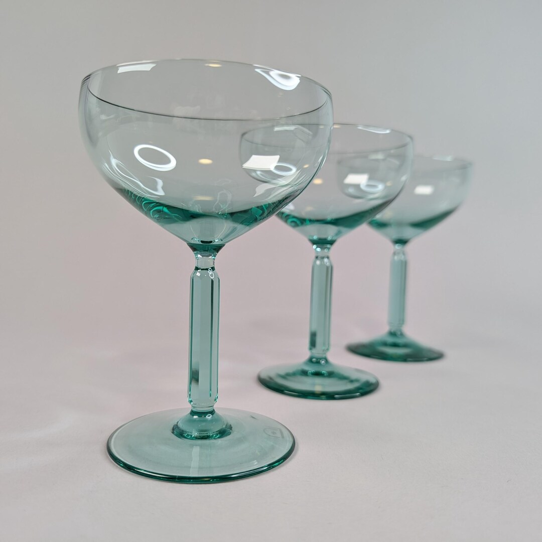Vintage A.D. Copier Glasfabriek Leerdam Green Art Deco Champagne Coupe Glass Set of Three(3) - Etsy