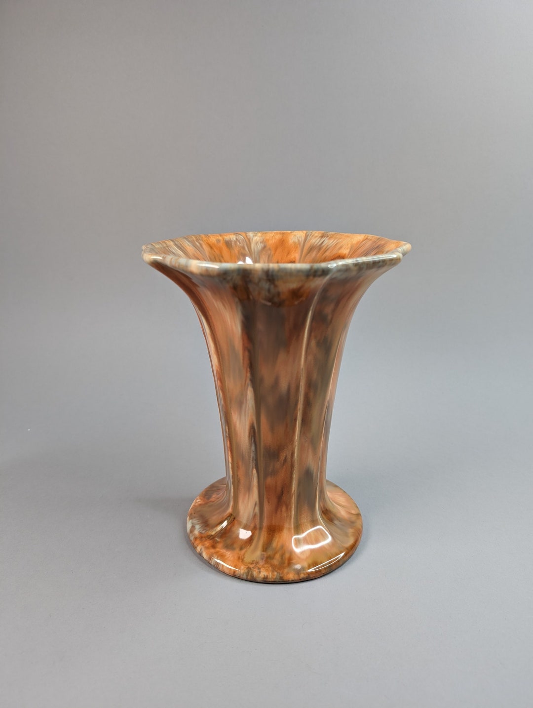 Vintage Medalta Pottery Peach and Grey Mix Glaze Large Trumpet Vase - Etsy