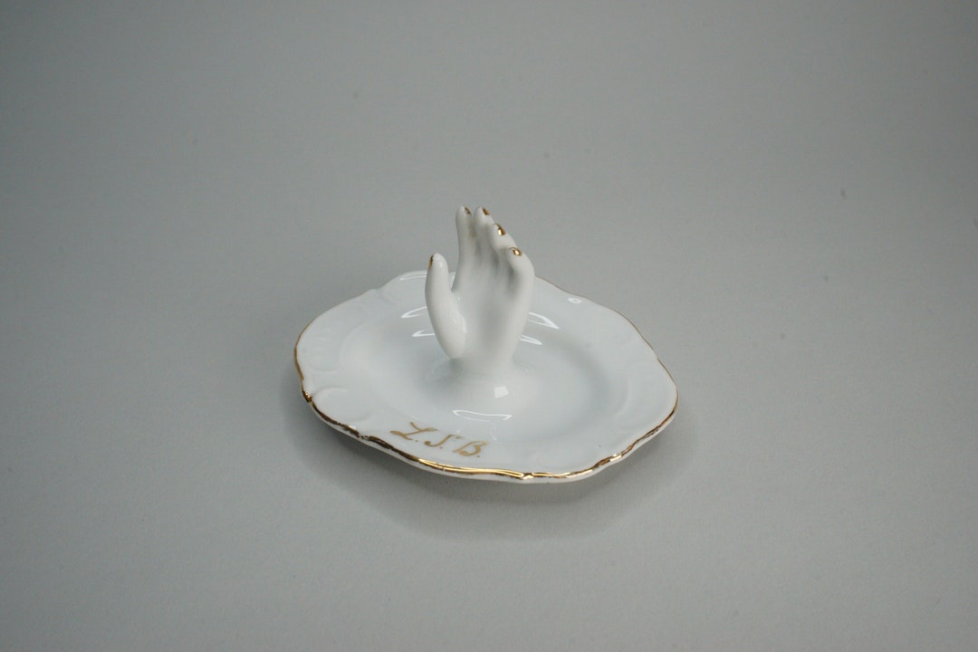 Vintage White & Gold Porcelain Hand Ring Holder Jewelry Dish - Etsy