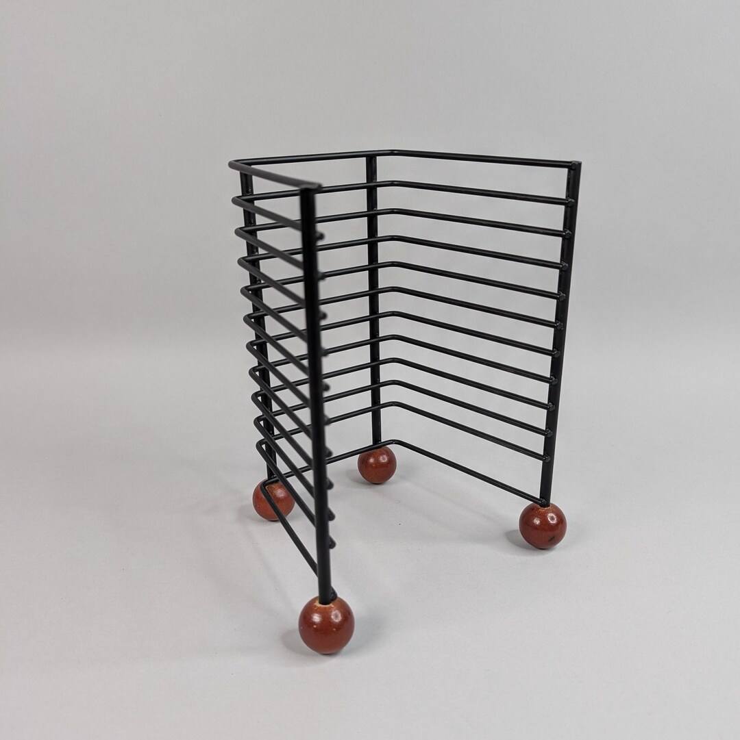 Vintage 90's Small Black Metal & Wood CD Holder Storage Tower - Etsy
