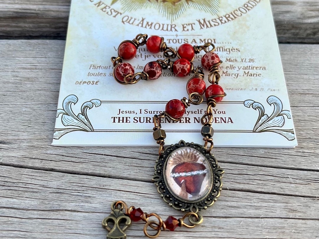 Surrender Novena Prayer Card and Wire Wrapped Chaplet~catholic Rosary ...