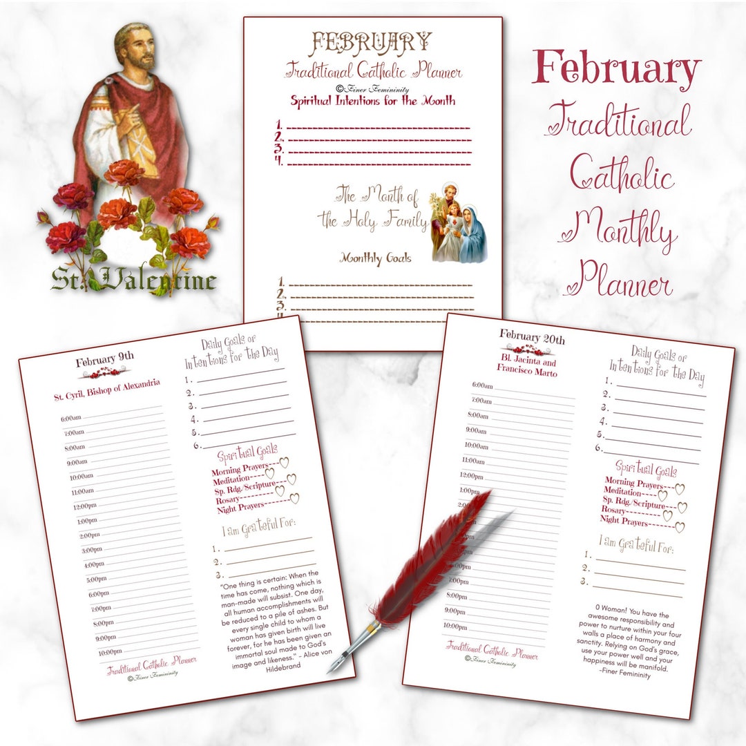 February ~ Printable Traditional Catholic Daily Planner ~ Meal Menu ...