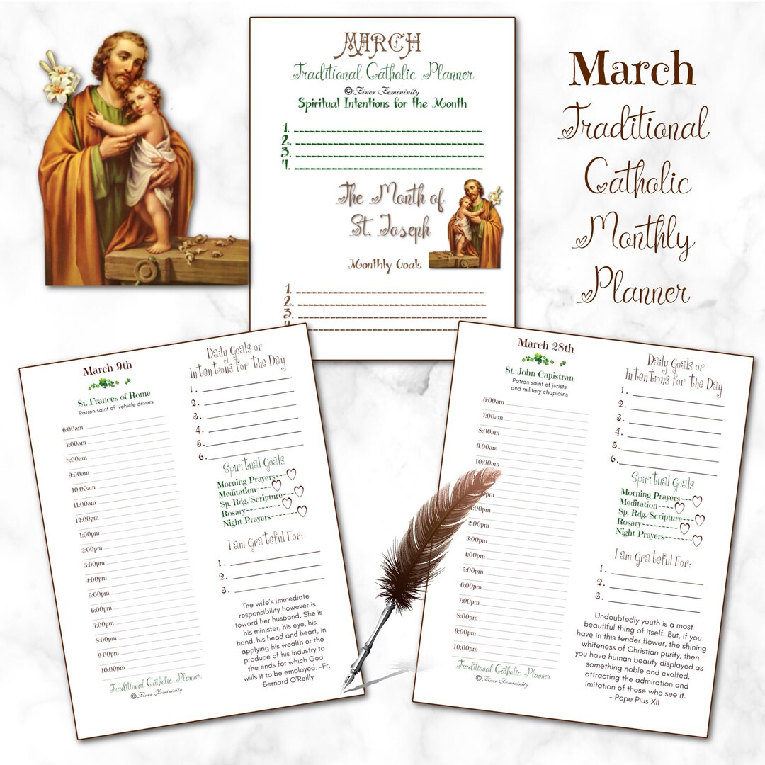 March ~ Printable Traditional Catholic Daily Planner ~ Meal Menu ...
