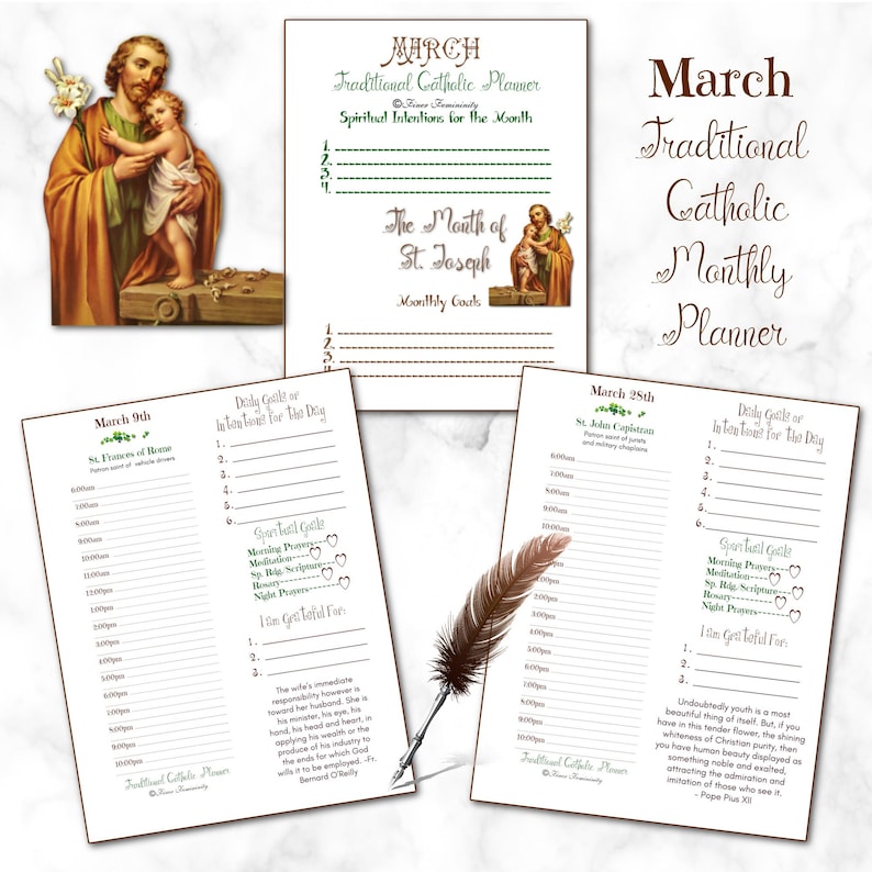 March ~ Printable Traditional Catholic Daily Planner ~ Meal Menu ...