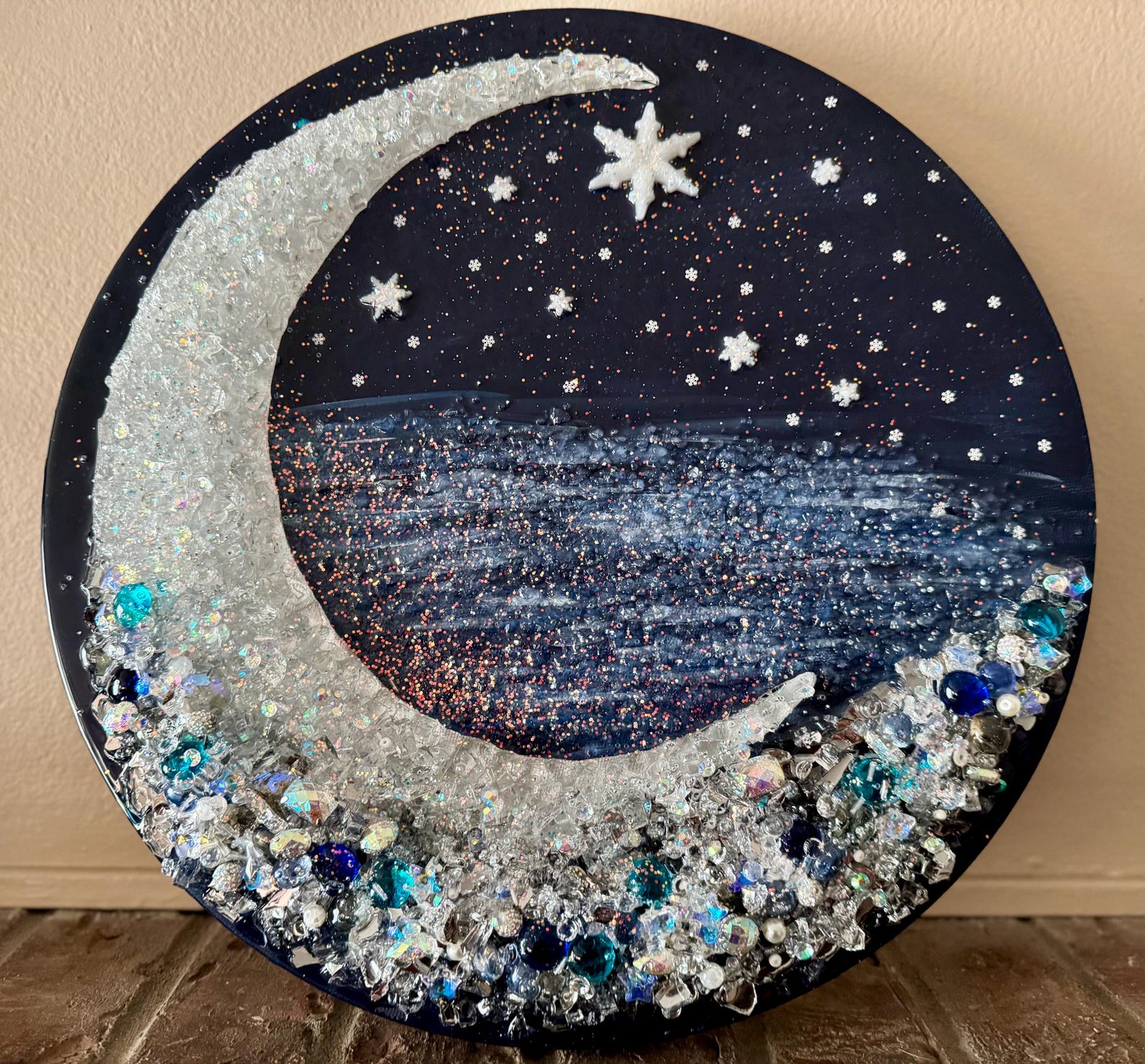 Crescent Moon Glass Resin Art, Crescent Moon, Resin Art, Resin Wall Art ...