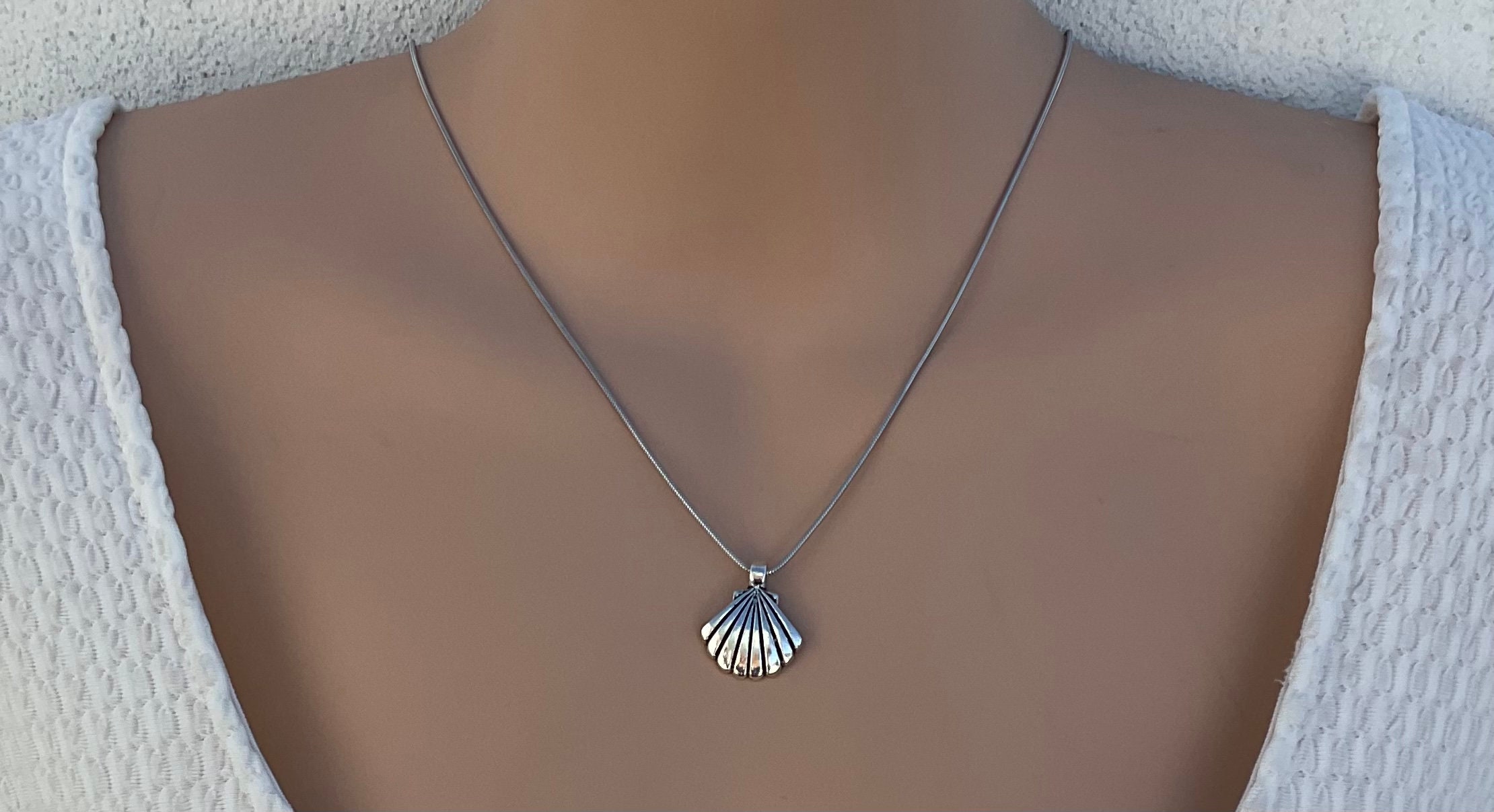 Shell Necklace, Silver Necklace With Pendant, Silver Dainty Necklace ...