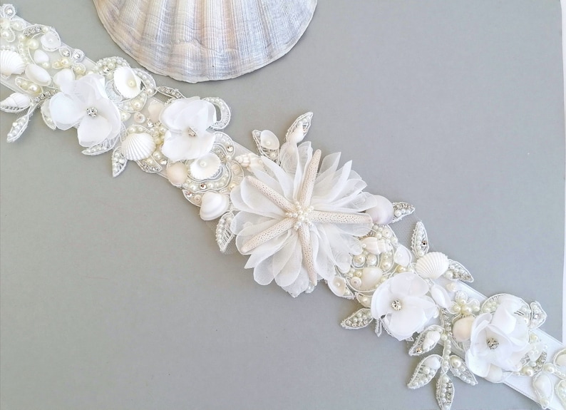 Beach Wedding Sash, Shell Bridal Sash, Bridal Dress, Ivory Belt ...