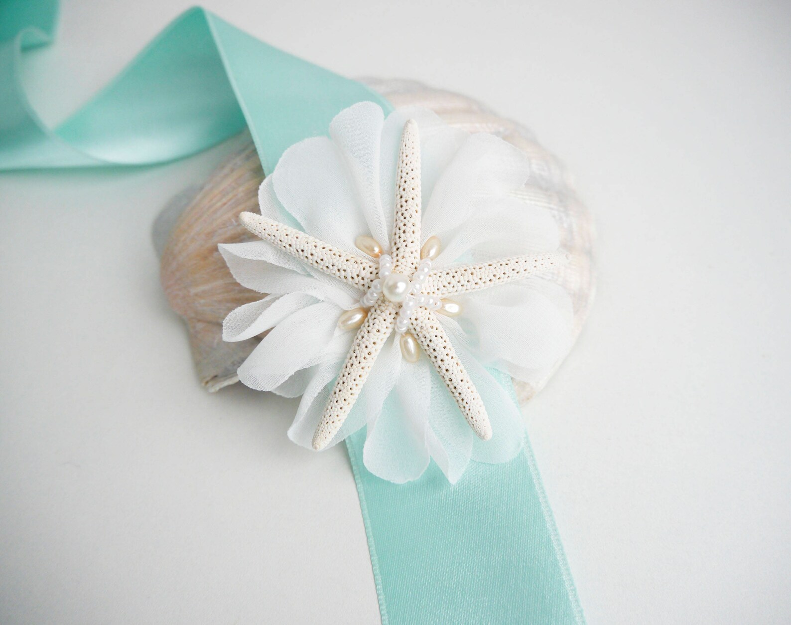 Aqua Mint Bridal Sash Starfish Sash Shell Bridal Sash Beach | Etsy