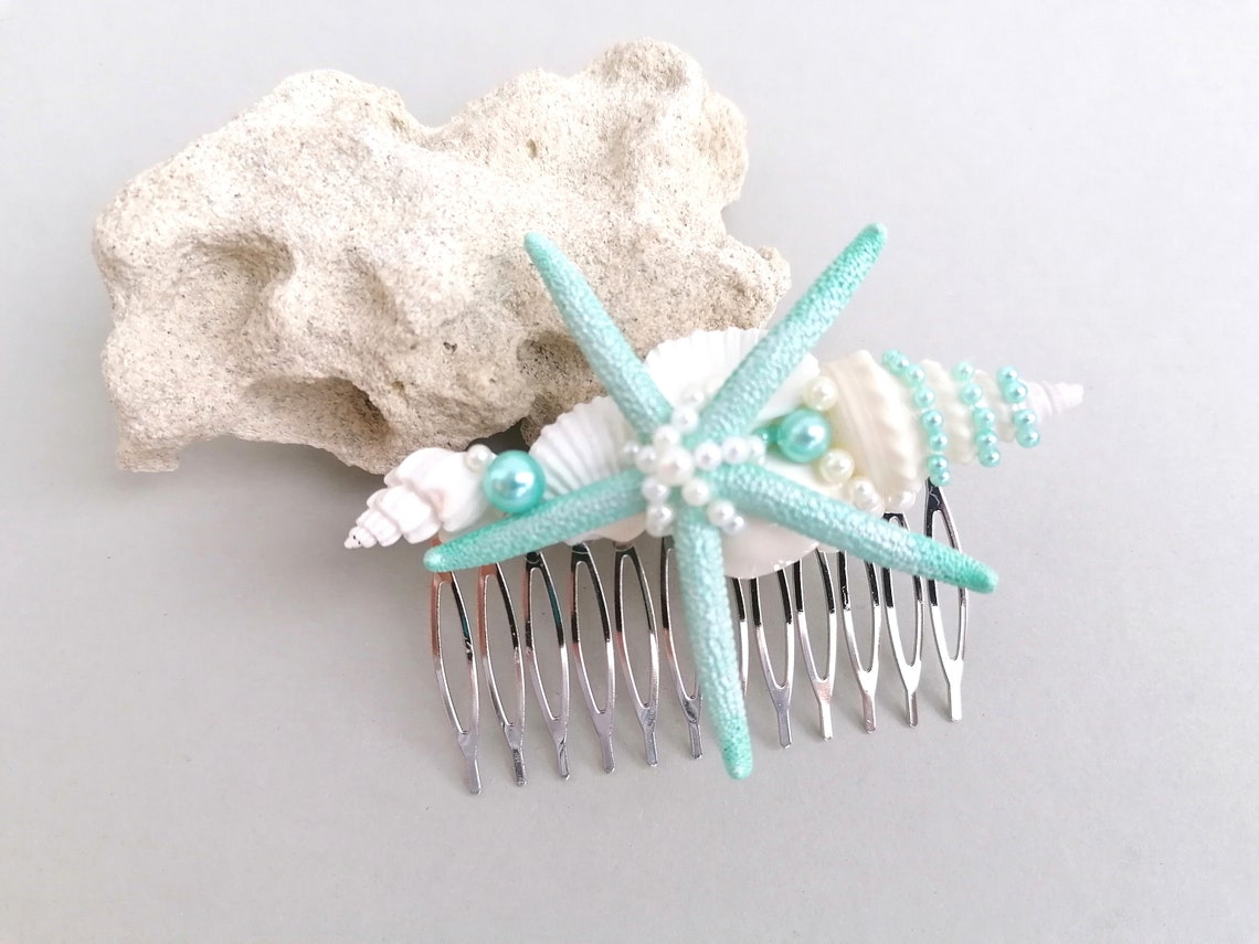 Seashell Hair Comb Aqua Mint Blue Beach Weddingbeach Hair | Etsy
