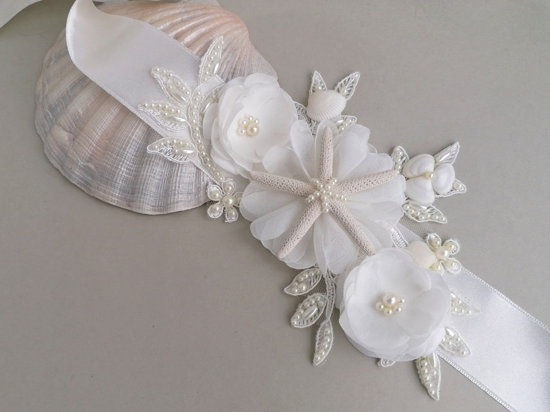 Beach Wedding Sash, Shell Bridal Sash, Bridal Sash, Ivory Belt ...