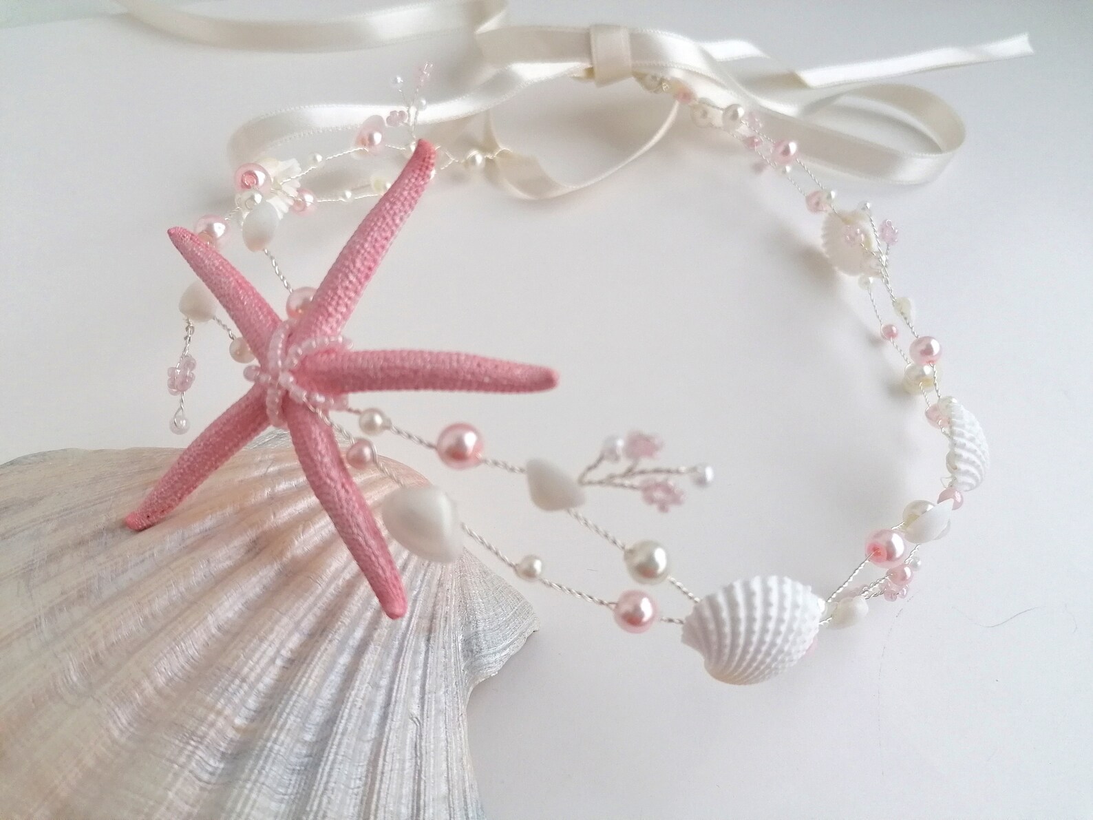 Pink Starfish Hair Vine, Beach Wedding Tiara, Seashell Headband - Etsy