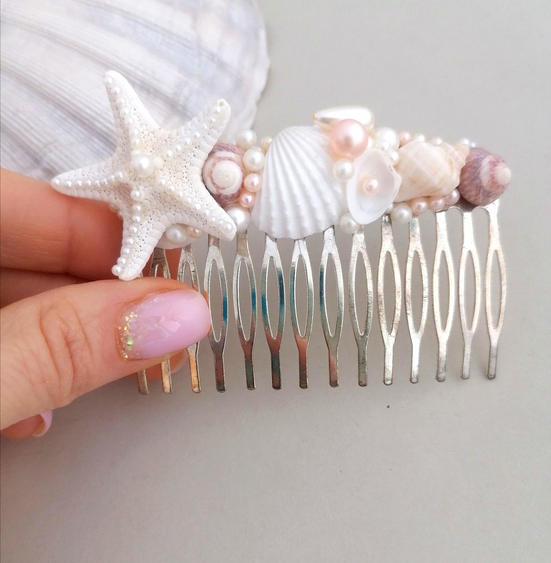 Mermaid Hair Comb, Pink Hair Comb, Nautical Wedding, Beach Hair ...