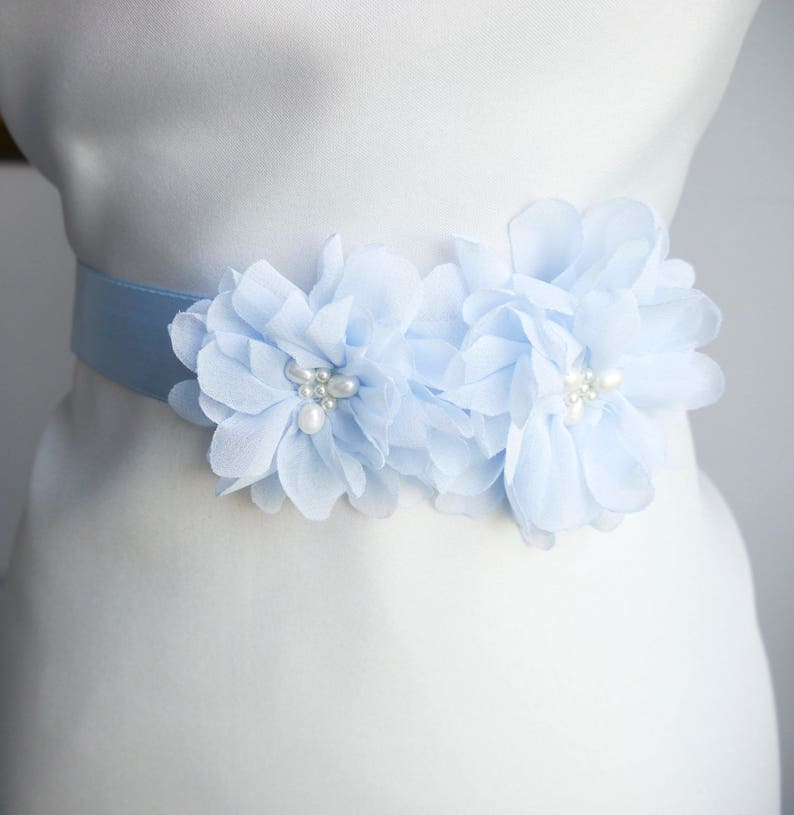 Light Blue Flower Bridal Sash Wedding Sash Bridal Gown Sash - Etsy