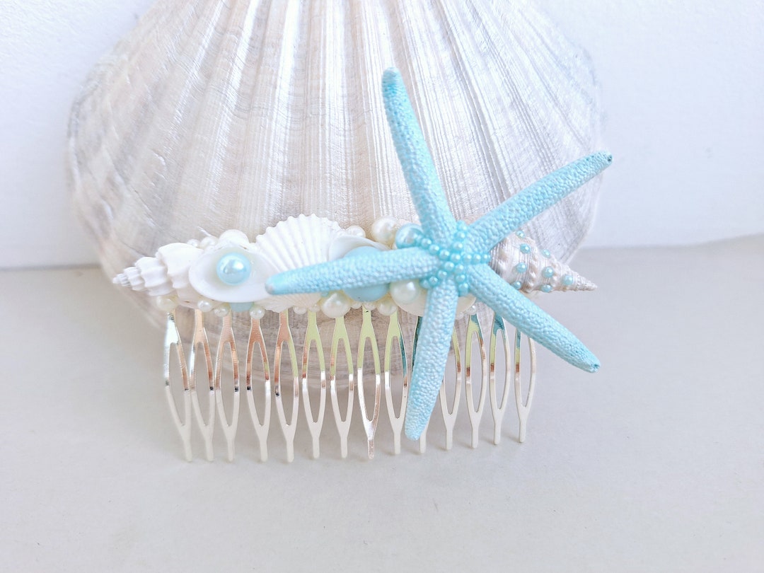 Aqua Blue Beach, Baby Blue Comb, Wedding Beach Hair Accessory, Seashell ...