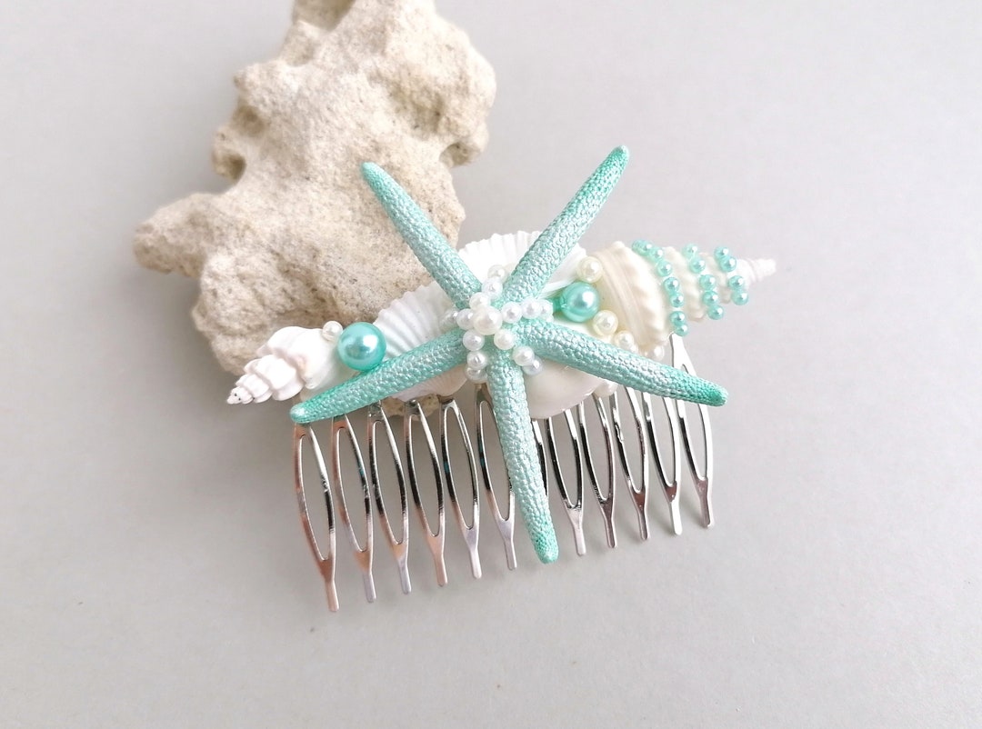 Seashell Hair Comb Aqua Mint Blue Beach Wedding,beach Hair Accessory ...