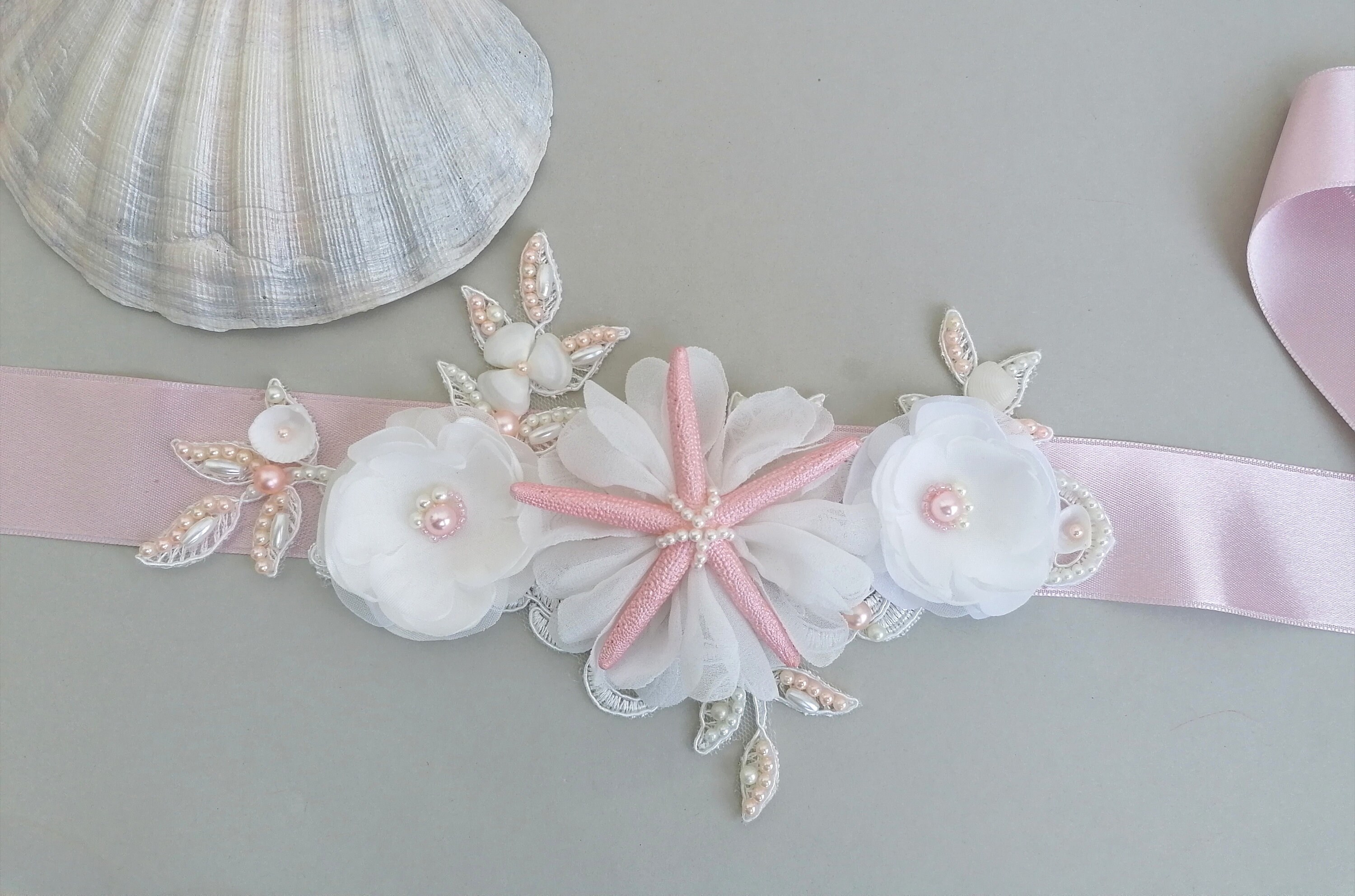 Beach Wedding Sash Shell bridal sash Bridal Sash Blush pink | Etsy