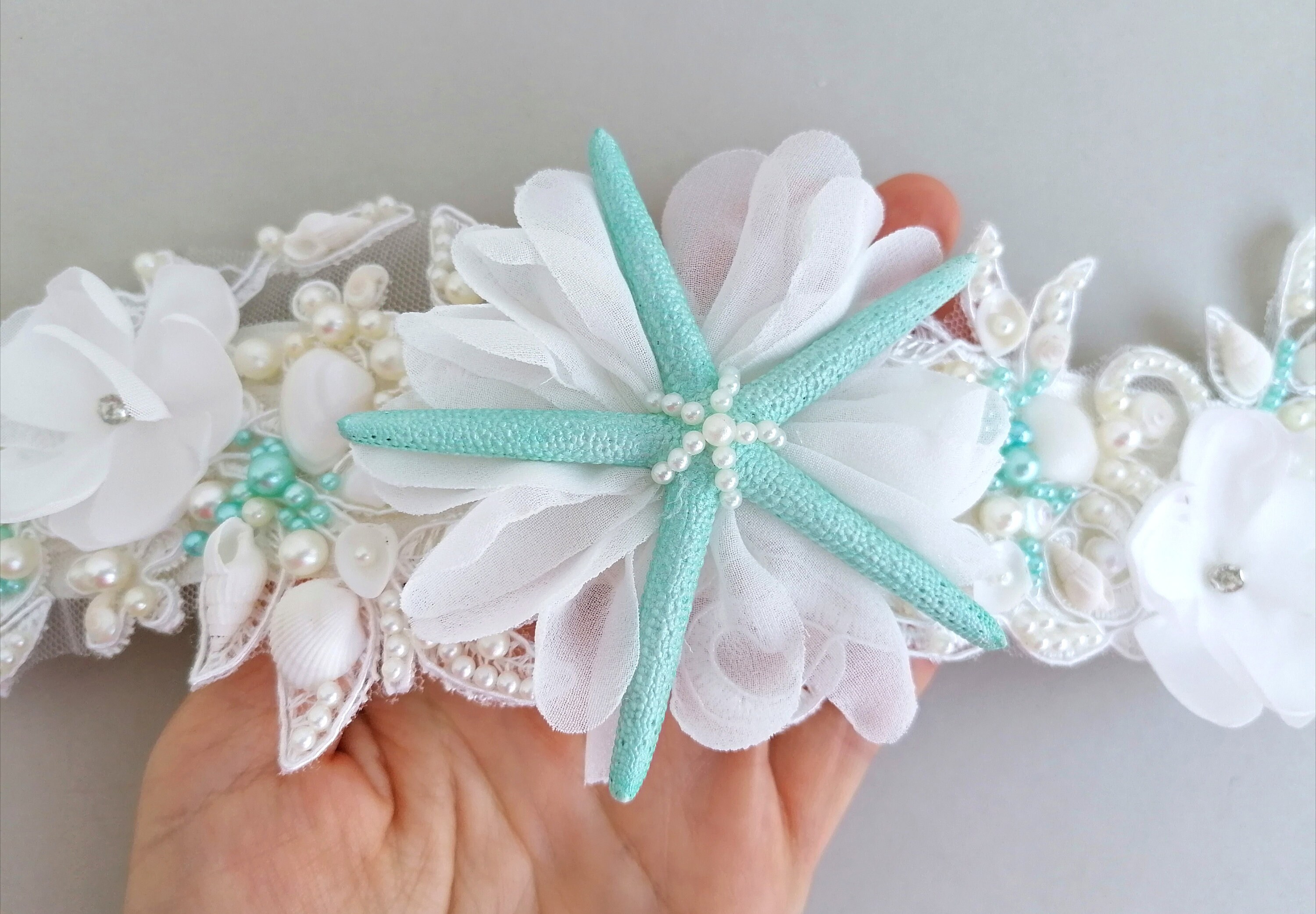 Shell Bridal Sash Beach Wedding Sashturquoise Sashaqua Mint - Etsy UK