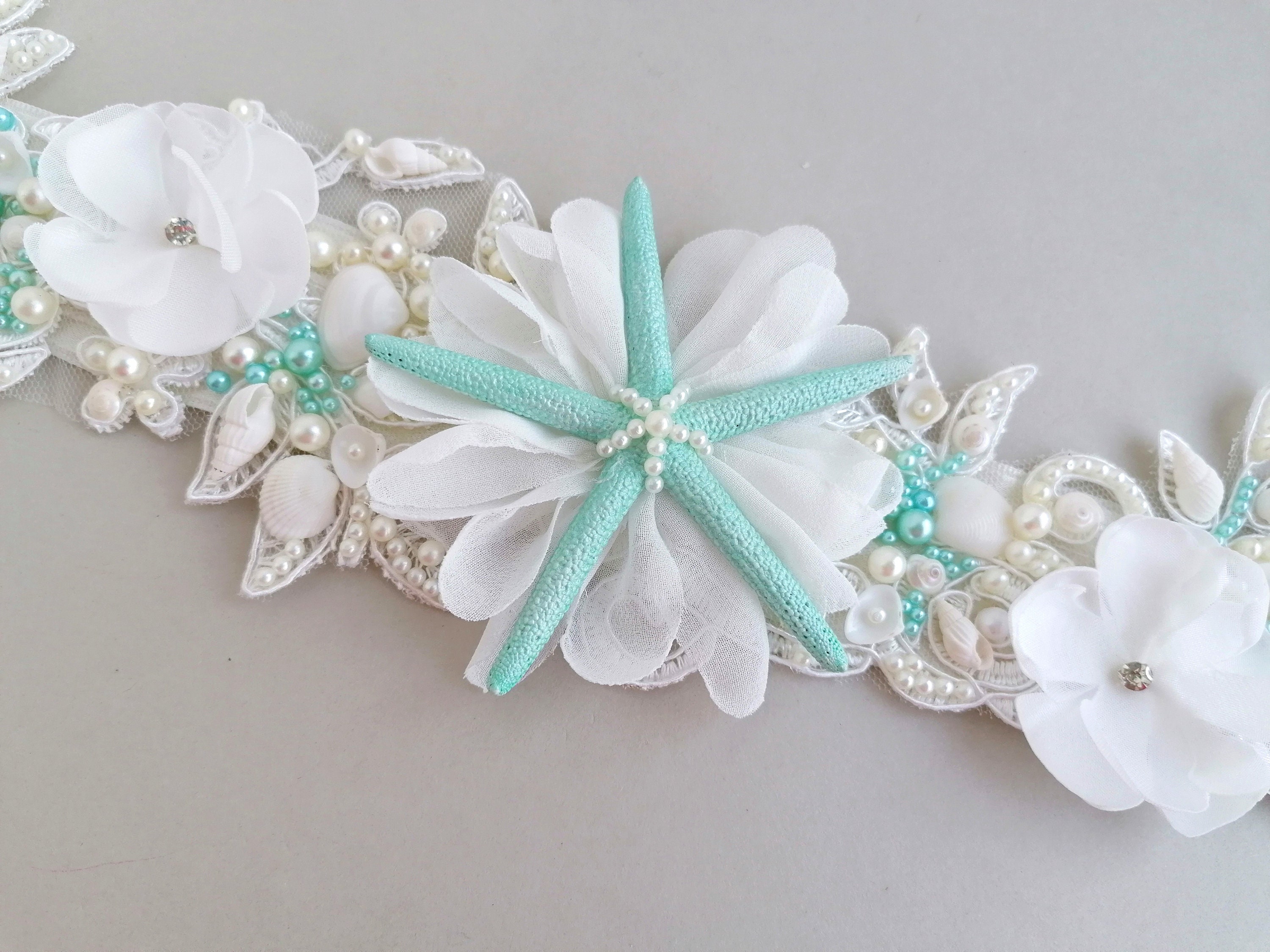 Shell Bridal Sash Beach Wedding Sashturquoise Sashaqua Mint - Etsy UK