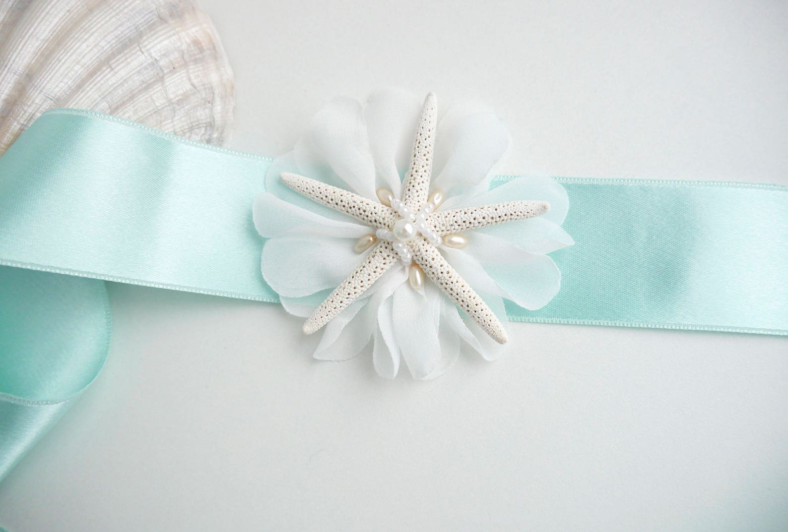 Aqua Mint Bridal Sash Starfish Sash Shell Bridal Sash Beach | Etsy