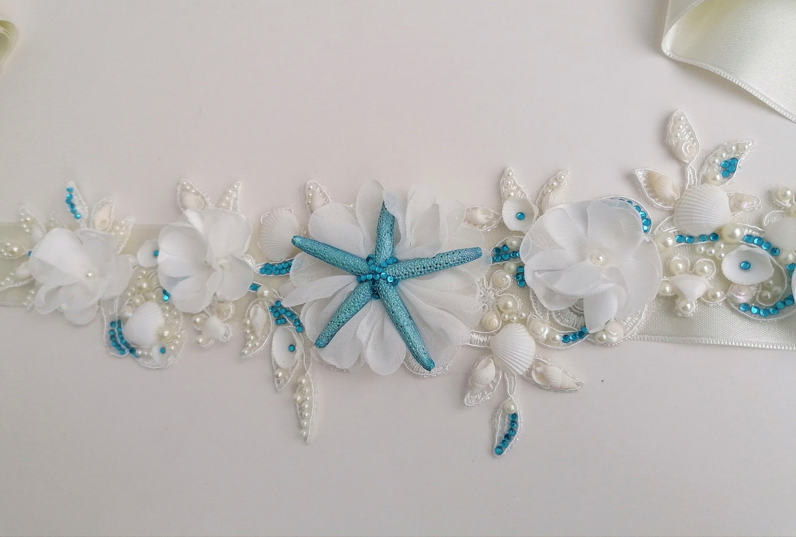 Sea Blue Wedding Belt Seashell Belt Sash Beach Wedding Sash | Etsy
