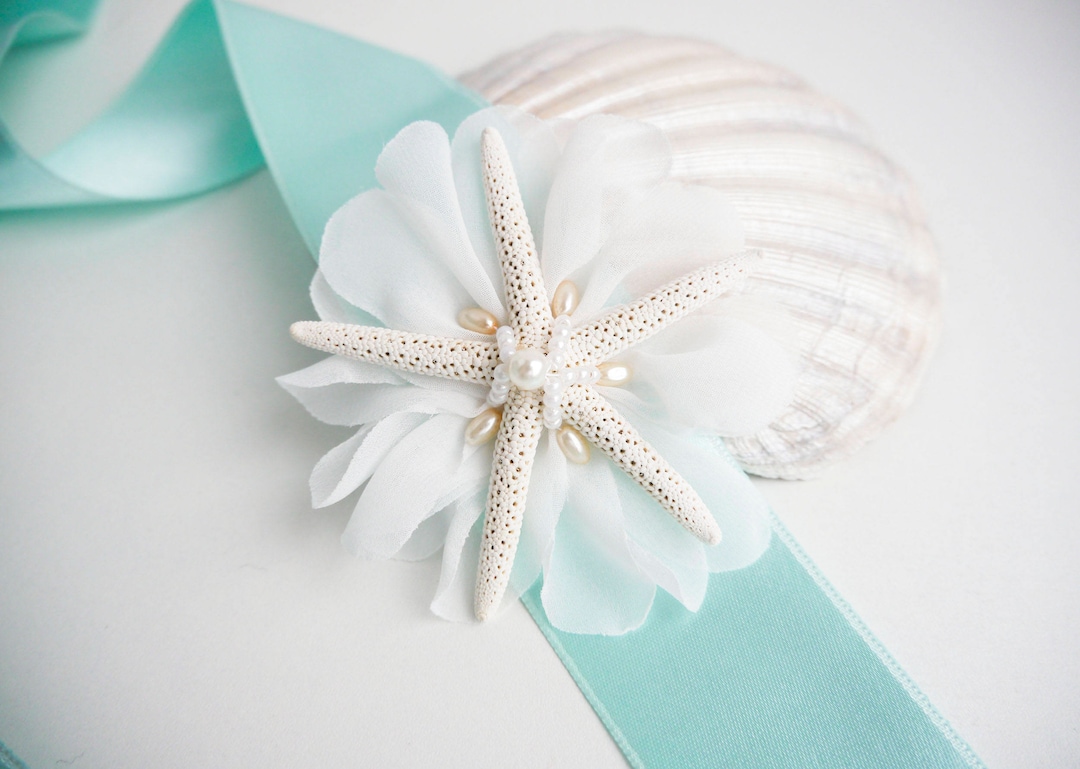 Aqua Mint Bridal Sash, Starfish Sash, Shell Bridal Sash, Beach Wedding ...