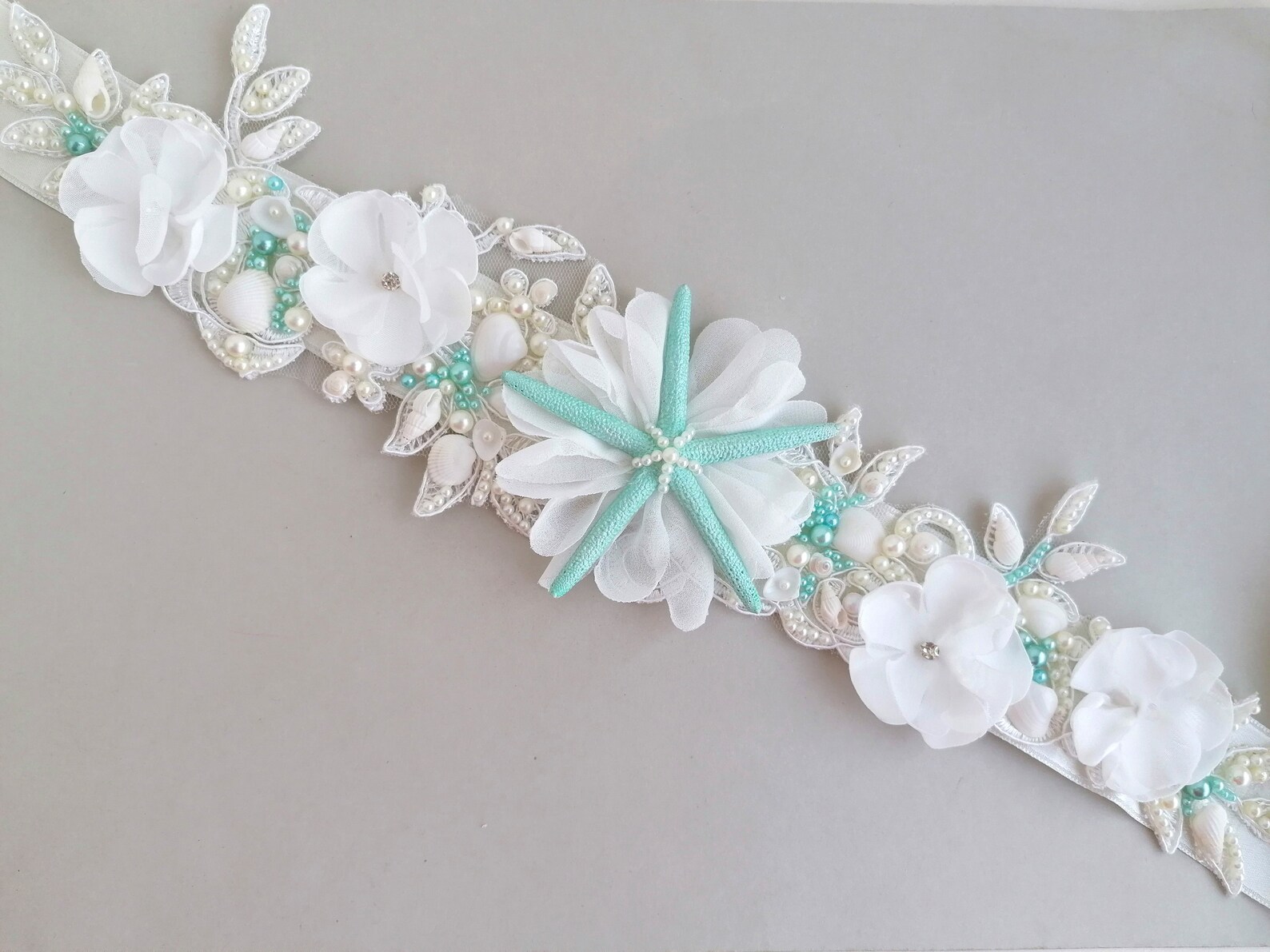 Shell Bridal Sash Beach Wedding Sashturquoise Sashaqua Mint | Etsy