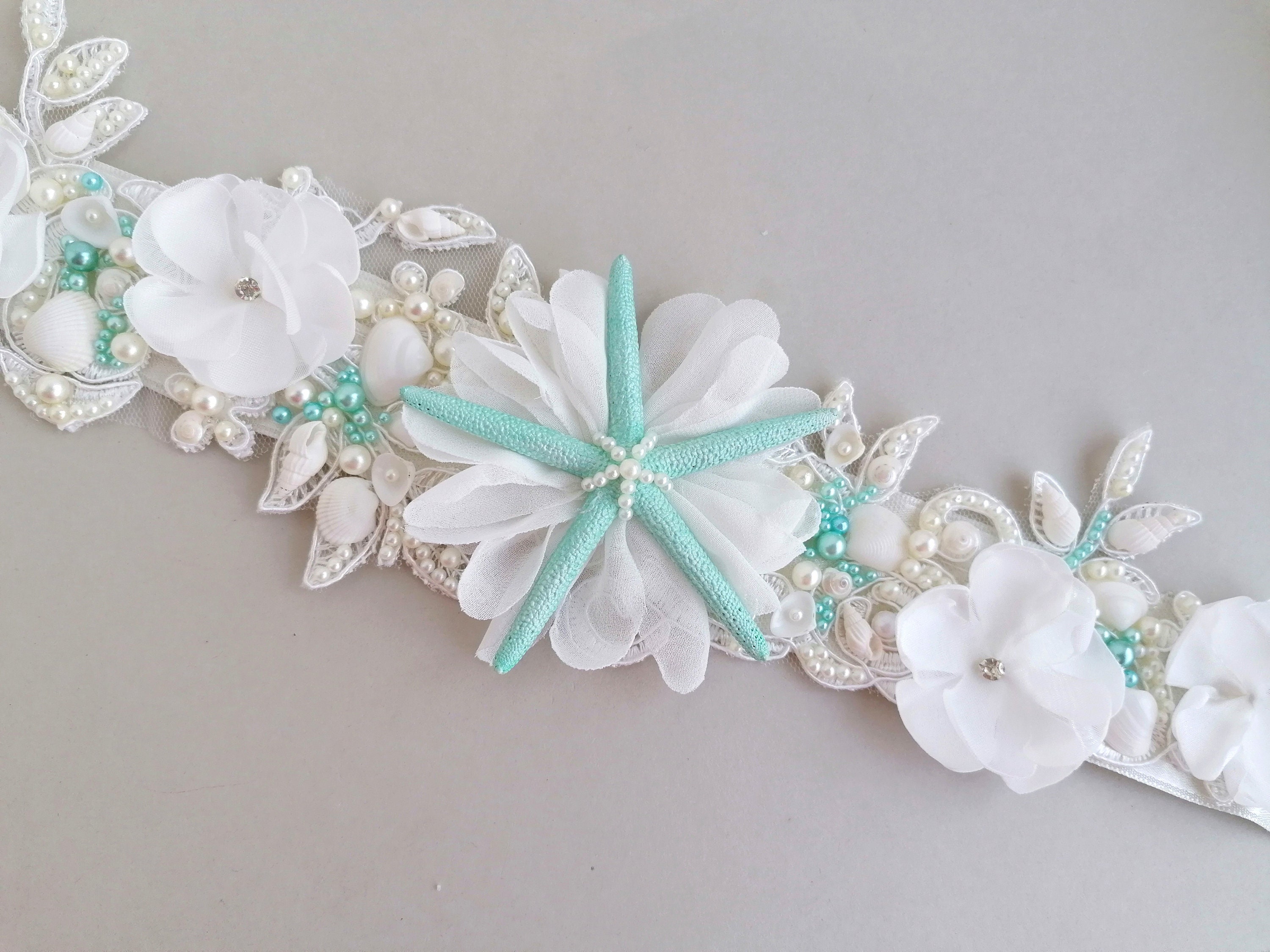 Shell Bridal Sash Beach Wedding Sashturquoise Sashaqua Mint - Etsy UK