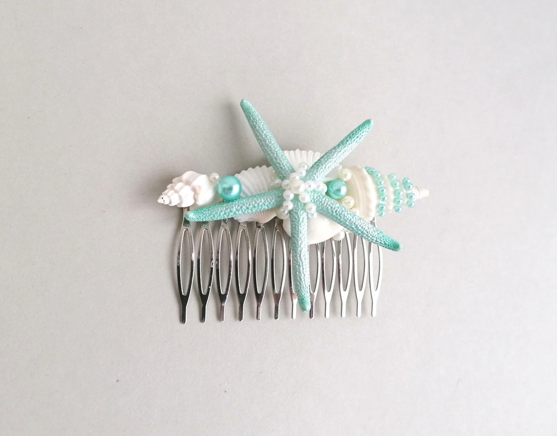 Seashell Hair Comb Aqua Mint Blue Beach Weddingbeach Hair | Etsy