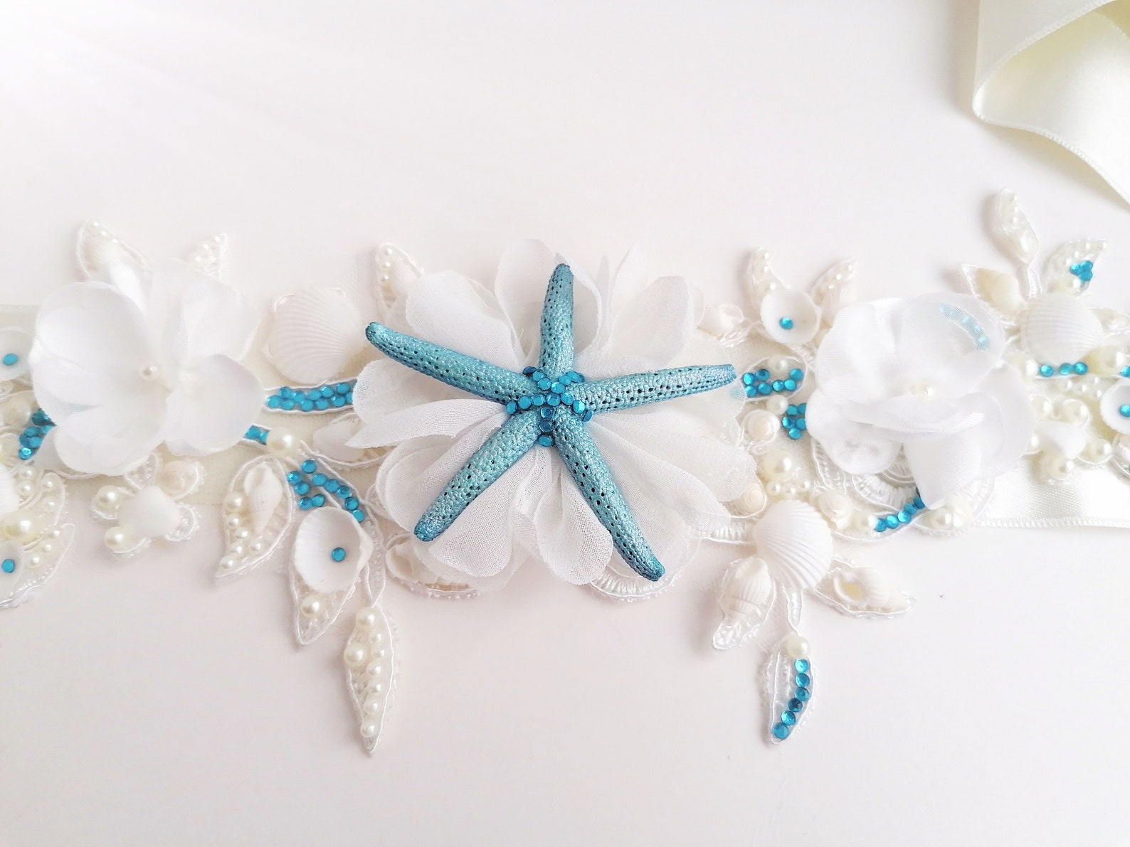 Sea Blue Wedding Belt Seashell Belt Sash Beach Wedding Sash | Etsy