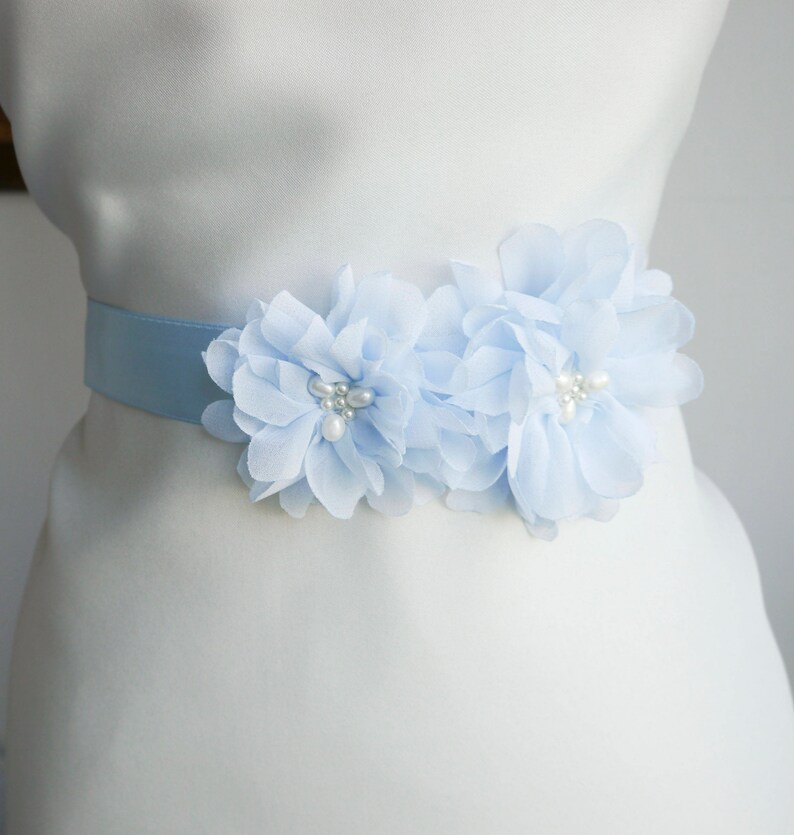 Light Blue Flower Bridal Sash Wedding Sash Bridal Gown Sash - Etsy