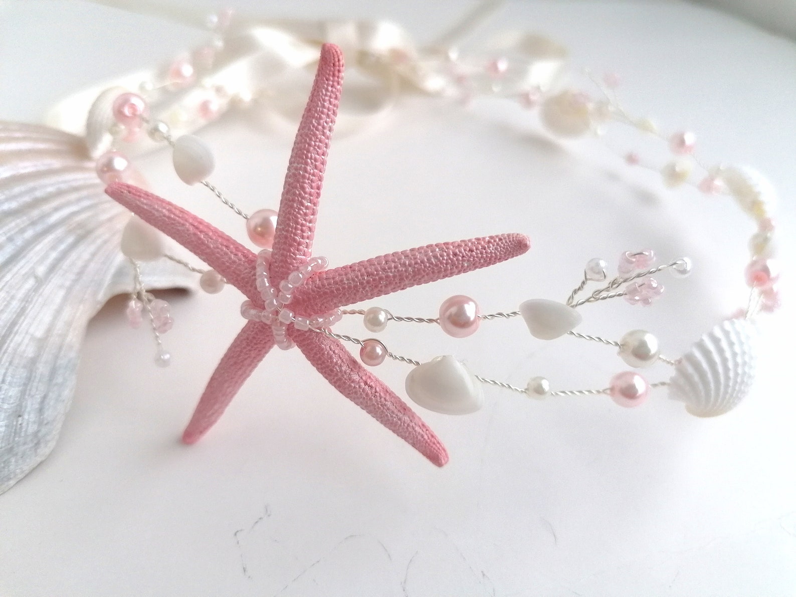 Pink Starfish Hair Vine, Beach Wedding Tiara, Seashell Headband - Etsy