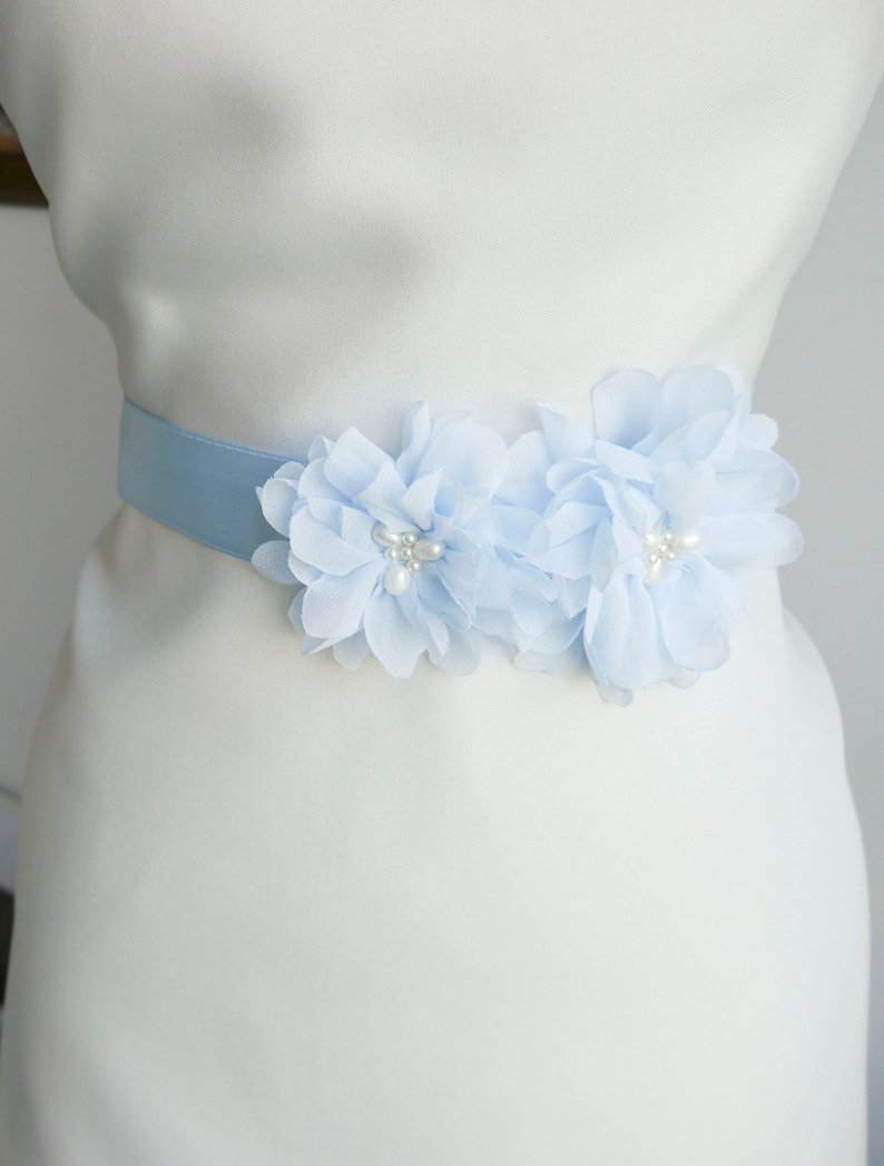 Light Blue Flower Bridal Sash Wedding Sash Bridal Gown Sash - Etsy