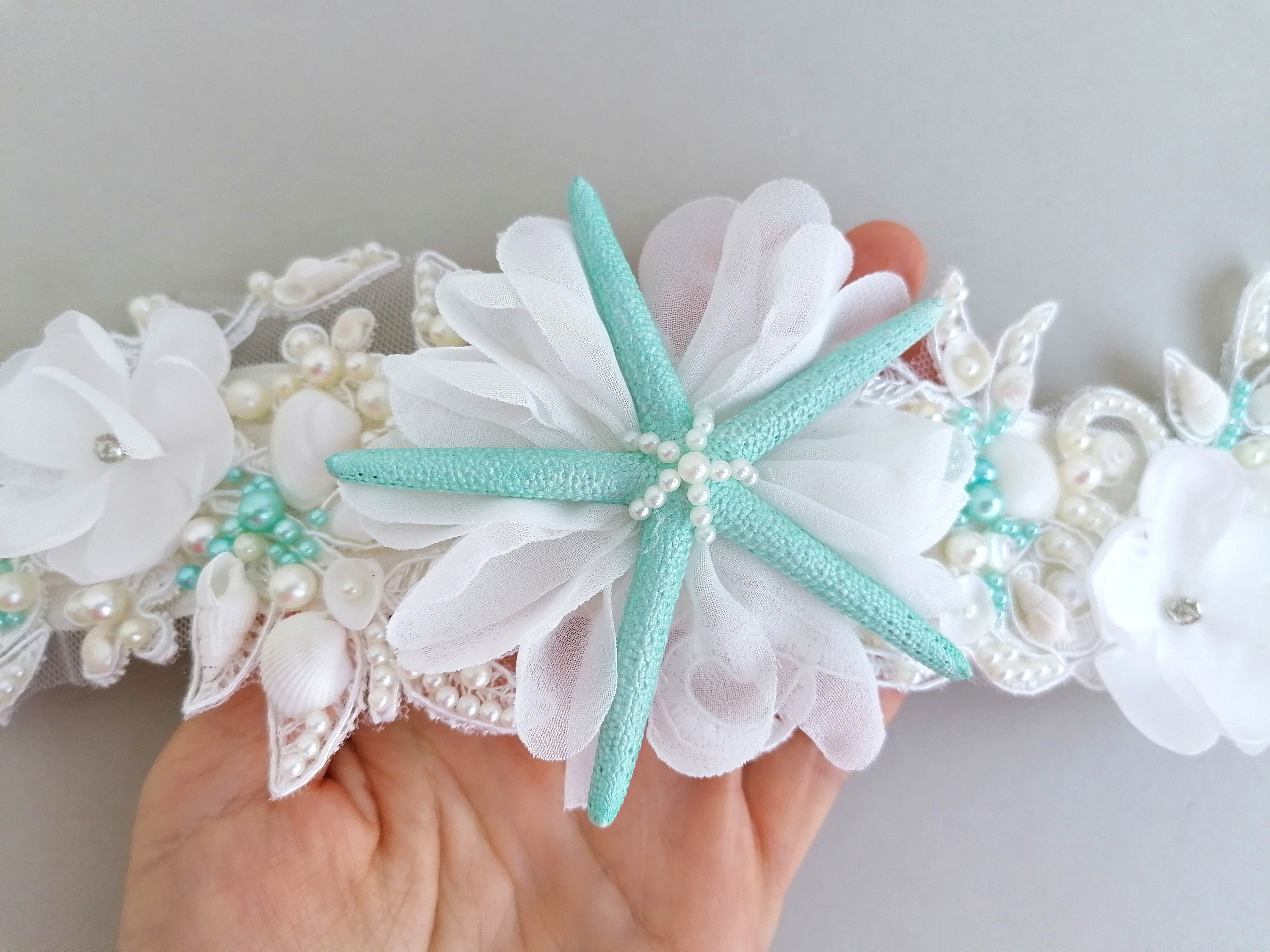 Shell Bridal Sash Beach Wedding Sashturquoise Sashaqua Mint - Etsy UK