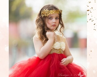 Red Gold Girl Dress - Etsy