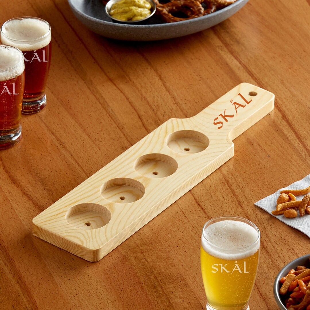 Flight Paddle With 4 Glasses - Wood With Natural Finish, Choice of ...