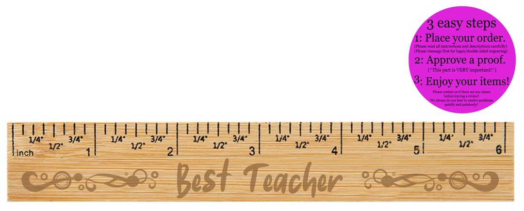 6" Bamboo Ruler - Personalized Ruler for Teacher Gift, Corporate Gift ...