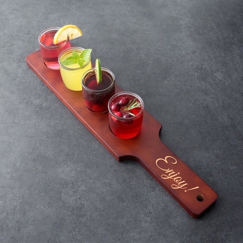 Flight Paddle With 4 Glasses Wood With Mahogany Finish | Etsy