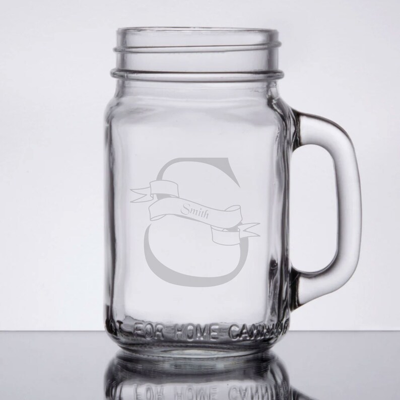 Mason Jar Pint Glass With Handle Personalized Engraved | Etsy
