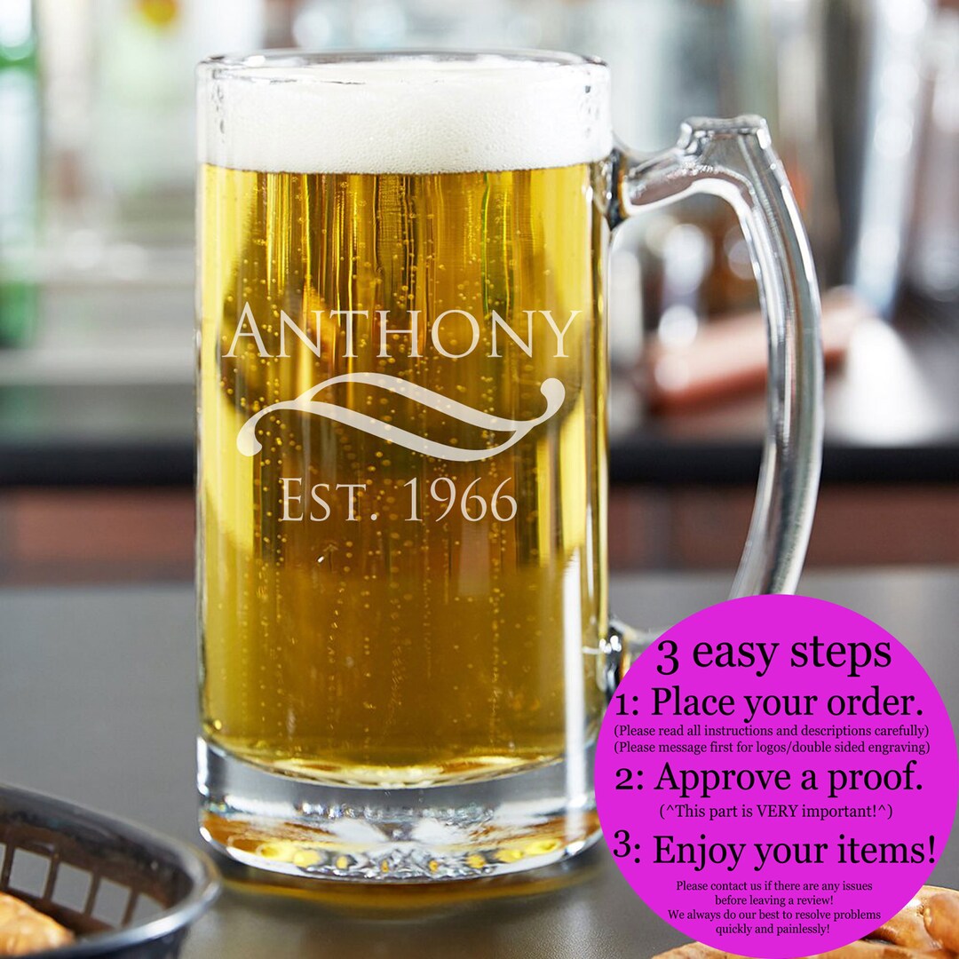 XL Beer Mug, 24 Oz. - Personalized, Engraved, Laser Etched - Monogram ...