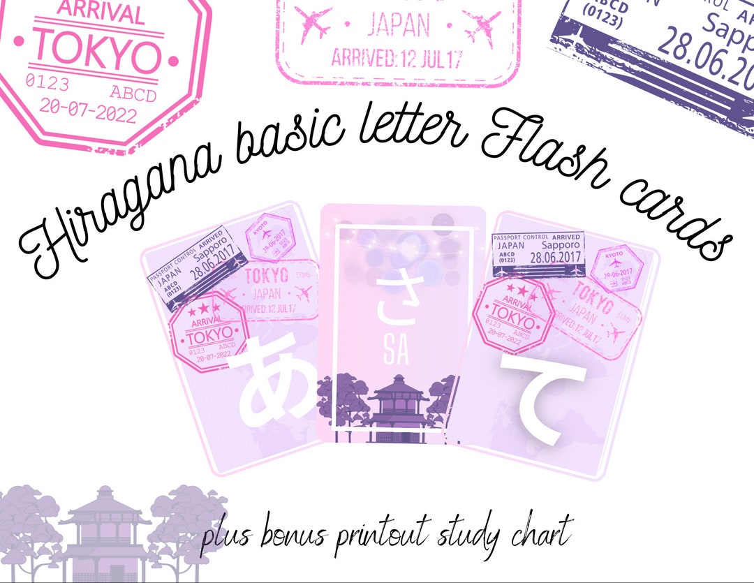 Beginner Basic Hiragana Flashcard Set Sakura Passport Pink - Etsy