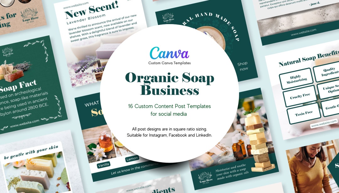 Organic Soap Business: 16 Social Media Canva Templates (digital ...