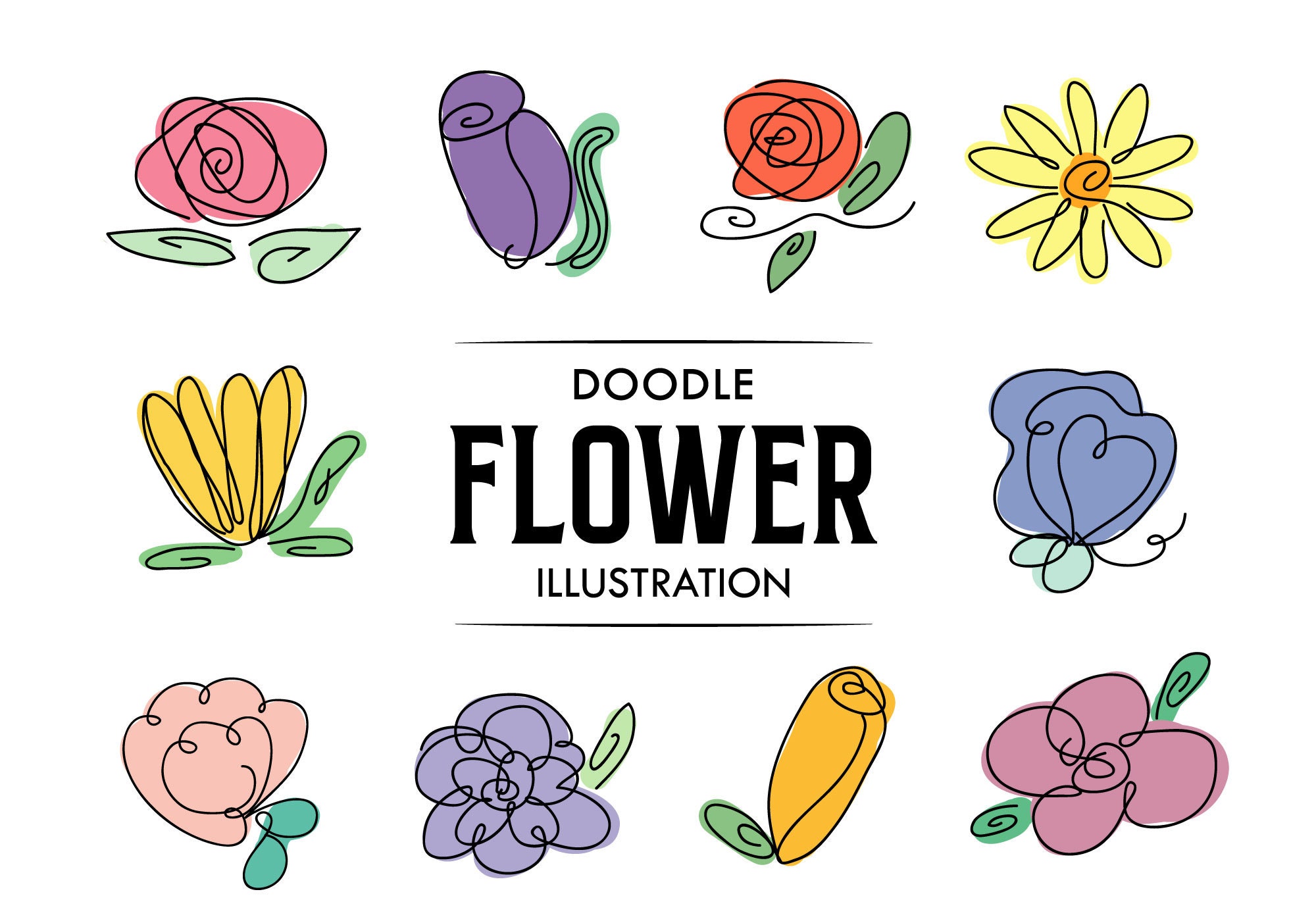 Doodle Flower Illustration - Clipart - Stock Photos - Vector Clipart - Etsy