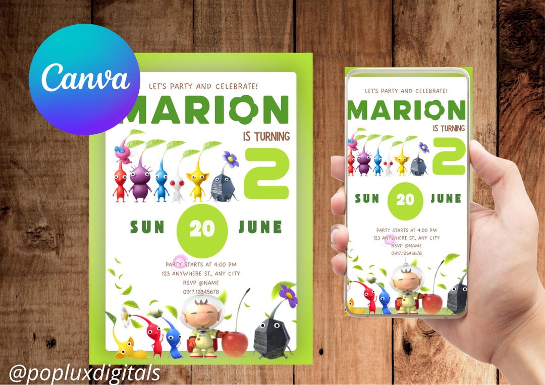 Editable Pikmin Birthday Invitation | Pikmin Party Invite | Gamer ...