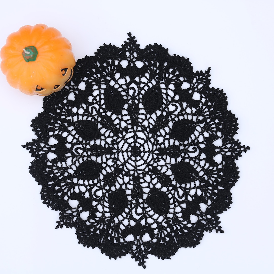 Black Crochet Doily With Cat and Bat Motifs - Etsy UK